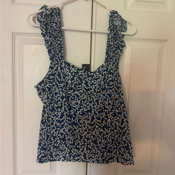J. Crew | Tops | J Crew White And Blue Ruffled Crop Tank Top | Poshmark
